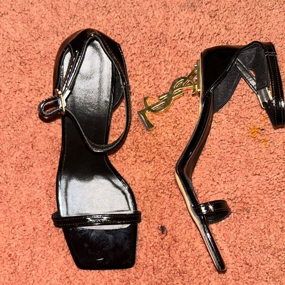 Yves Saint Laurent | Shoes | Ysl Opyum Logo Heels With Gold Hardware ...
